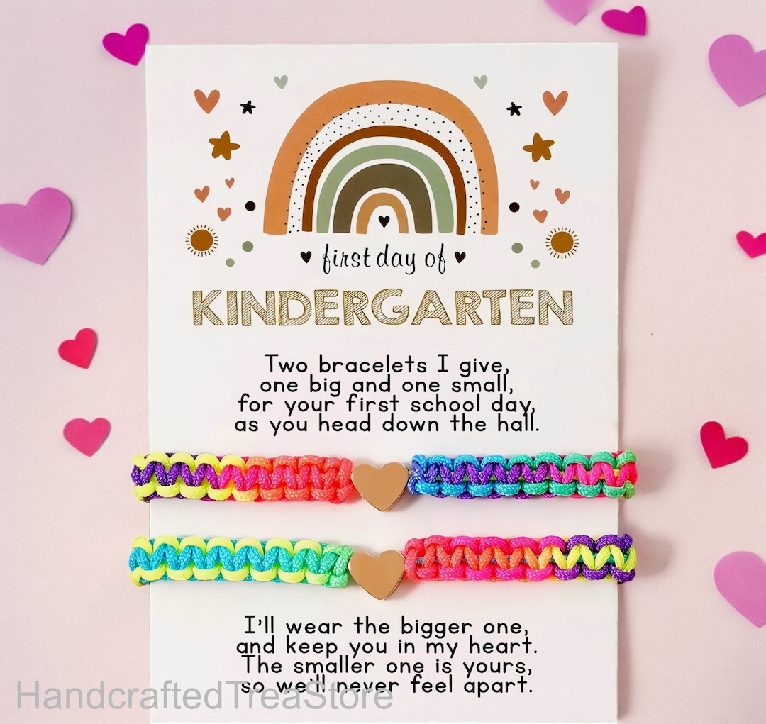 First Day of School Bracelet, Mommy and Me Heart Coral Braided Matching ...