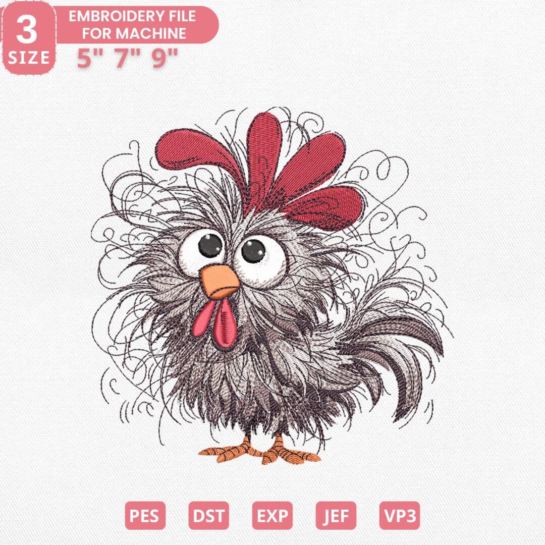 Funny Baby Chicken Embroidery Design, Cute Fluffy Rooster Stitch File ...