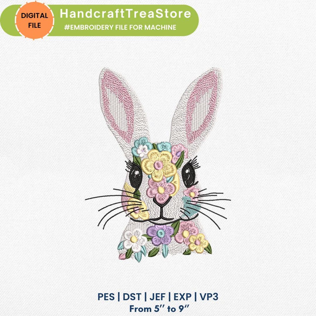 Bunny Easter Embroidery Machine File - Floral Rabbit Design - Instant ...