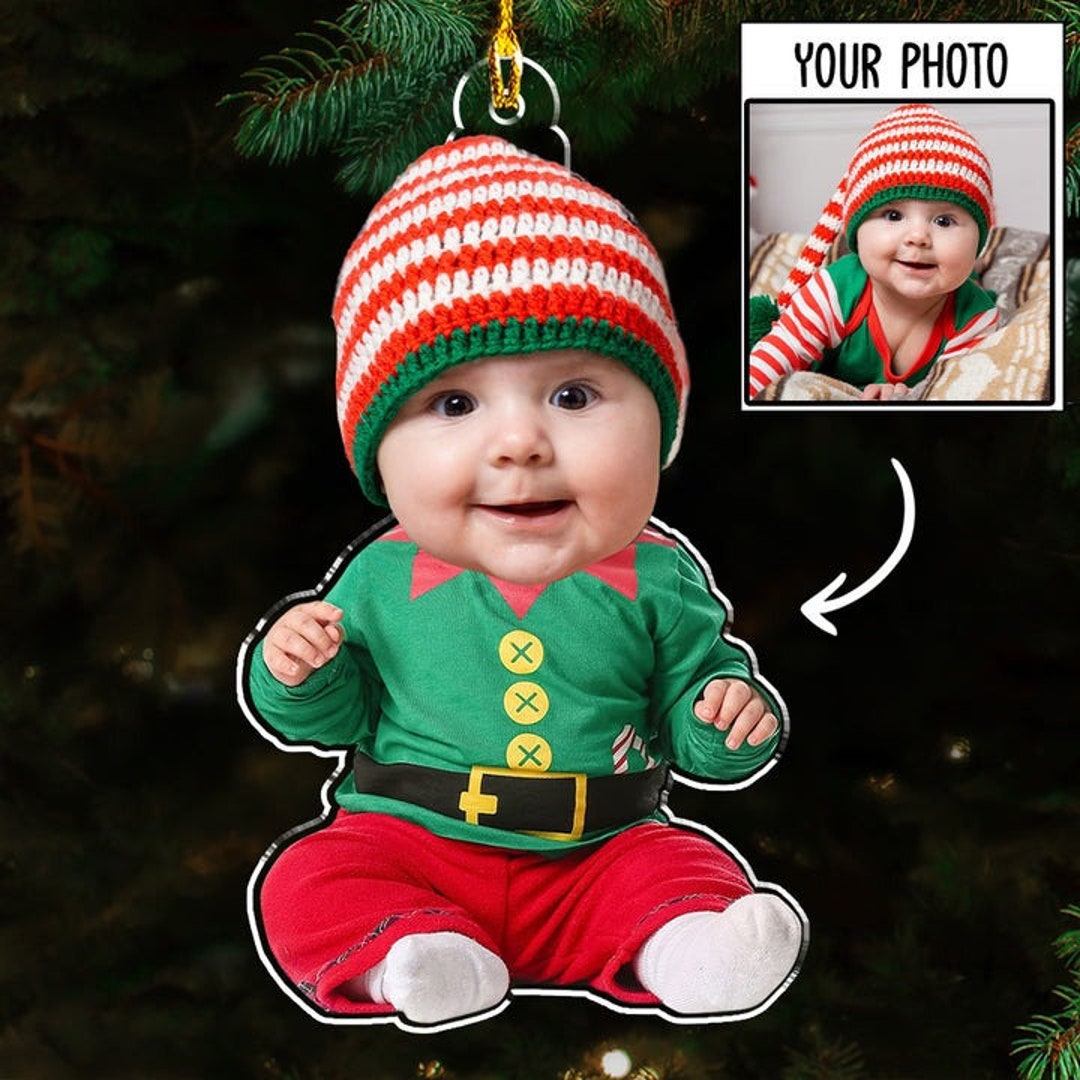 Adorable Newborn Baby Elf, Elf Ornament, Custom Baby Face Gift, Green ...