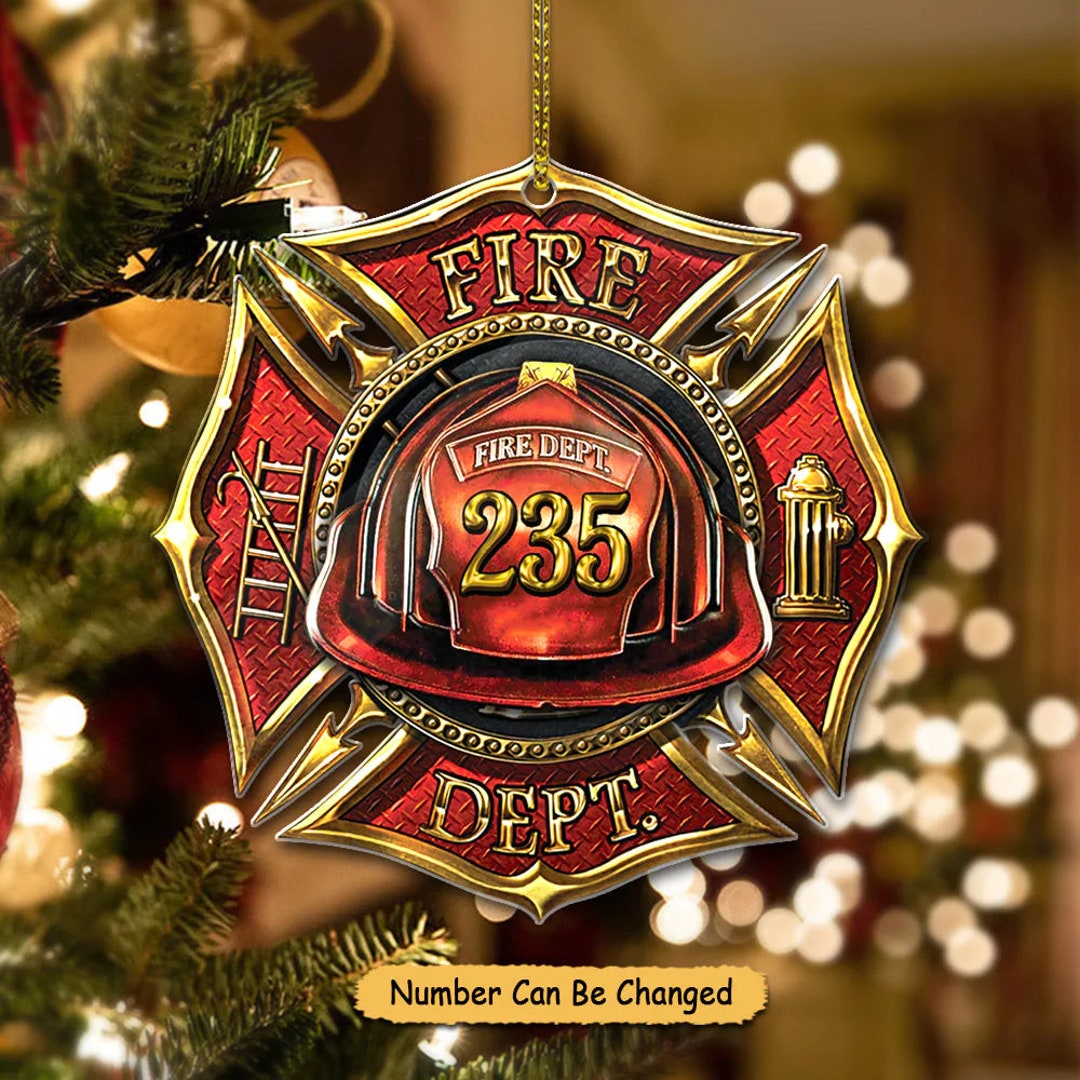 Firefighter Logo With Helmet Custom Christmas Ornament, Xmas Holiday ...