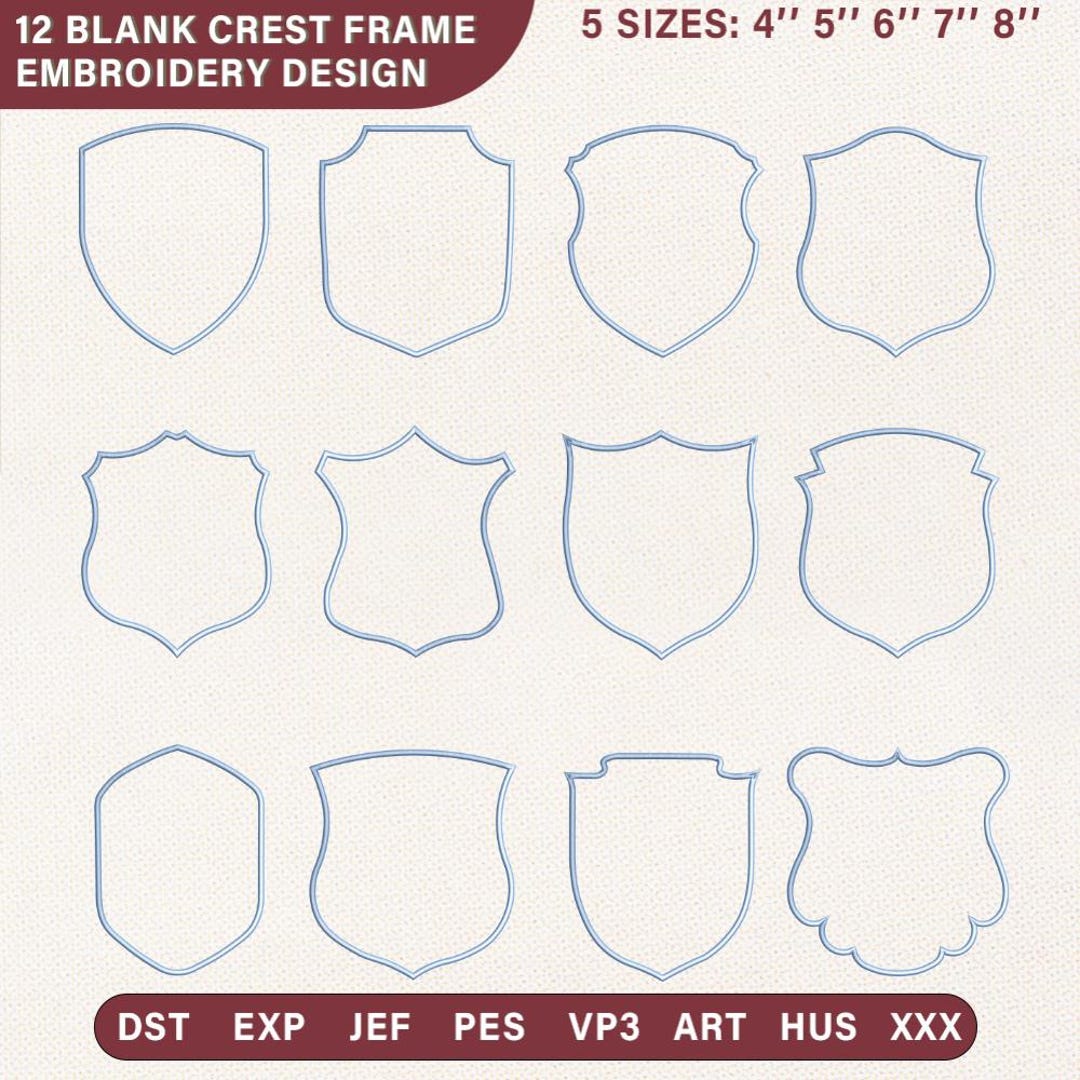 12 Shield Applique and Outline Embroidery Design, Blank Crest Patch ...