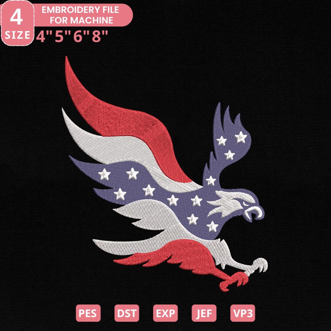 Patriotic Eagle Embroidery Design, USA Flag, 4th of July Embroidery ...