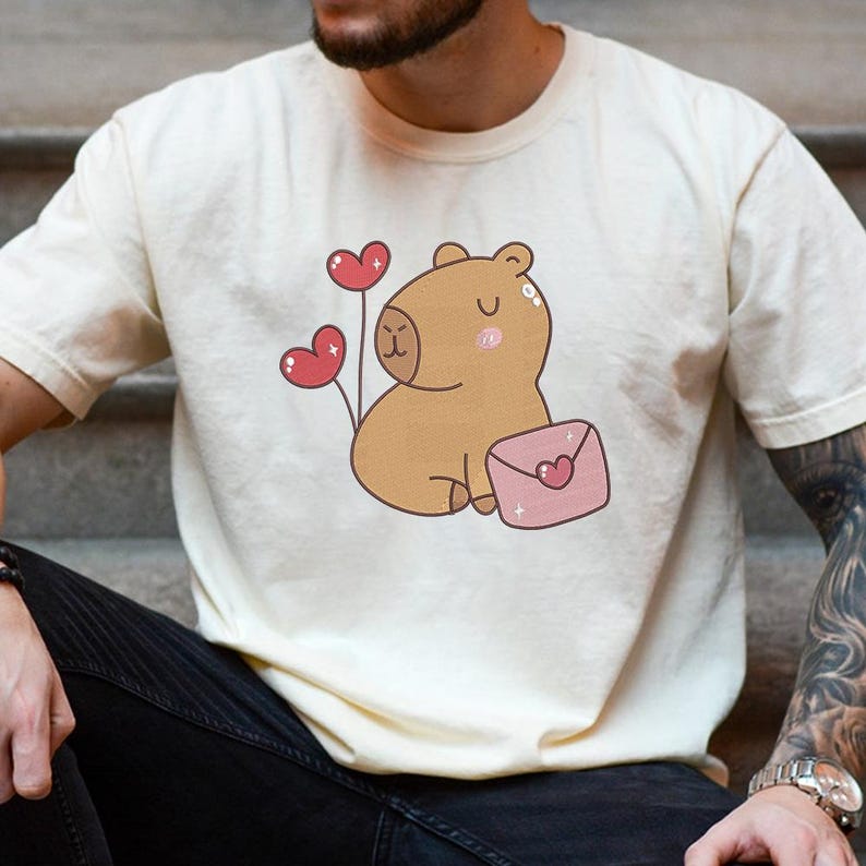 Cute Capybara Love Letter Embroidery Design, Valentine Animal Envelope ...