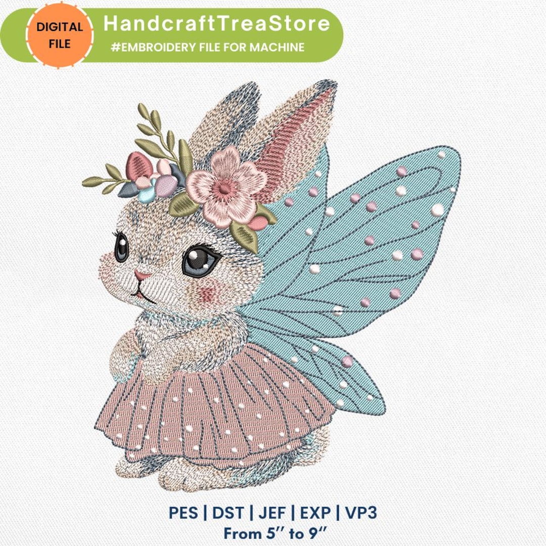 Floral Fairy Bunny Embroidery Design Machine Embroidery File - Cute ...