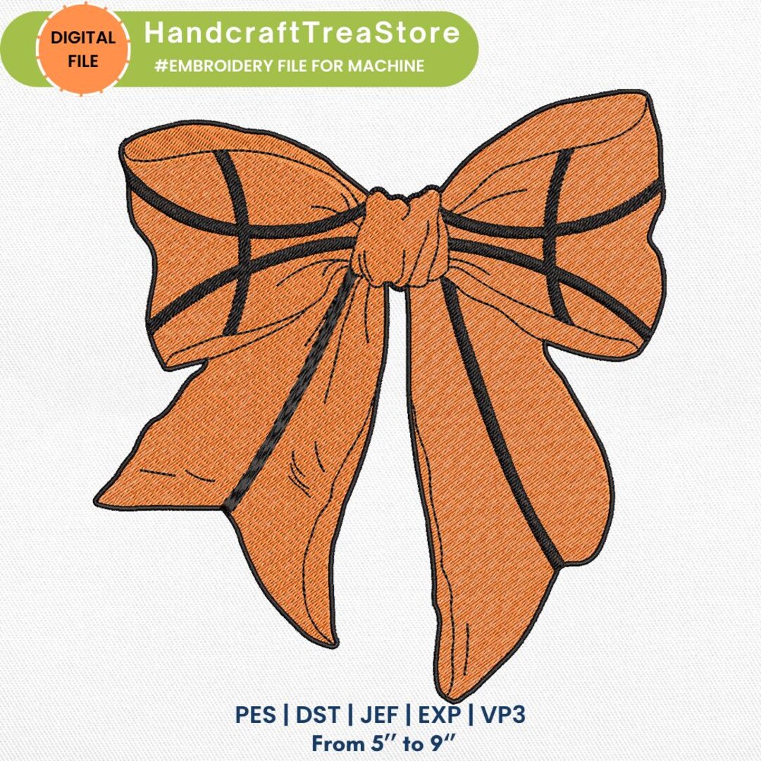 Basketball Bow Machine Embroidery File - Sports Ribbon Applique Design ...