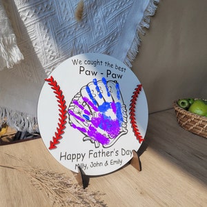 We Caught the Best Poppop Handprint Sign, DIY Baseball Dad Personalized ...