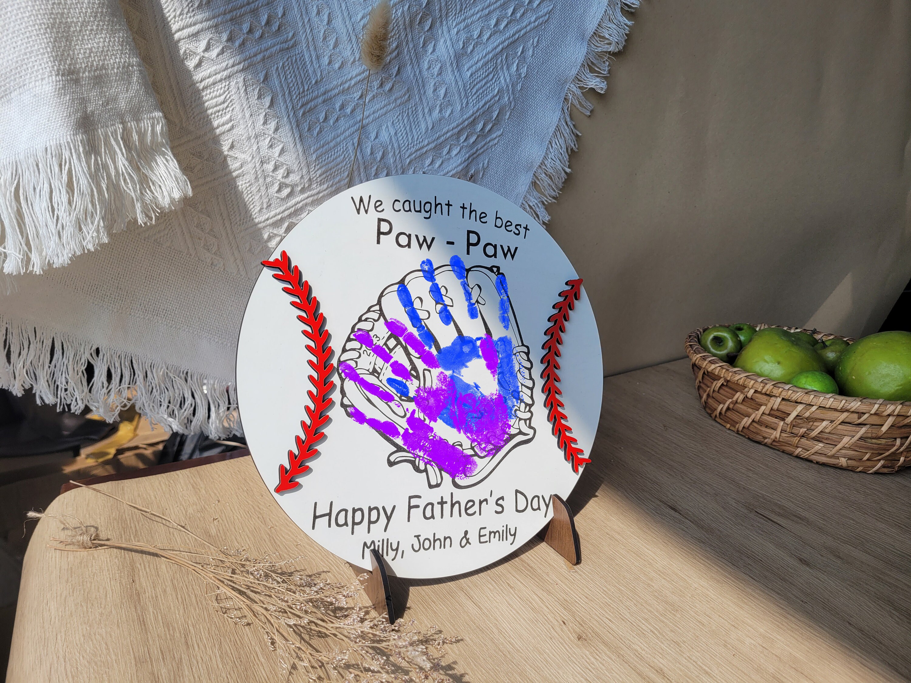 We Caught the Best Poppop Handprint Sign, DIY Baseball Dad Personalized ...