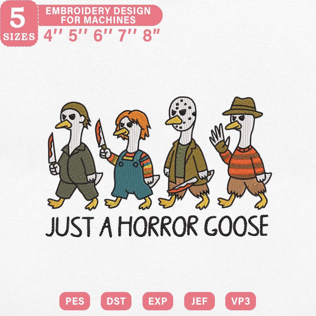 Horror Goose Embroidery Design, Funny Killer Goose Halloween Parody ...