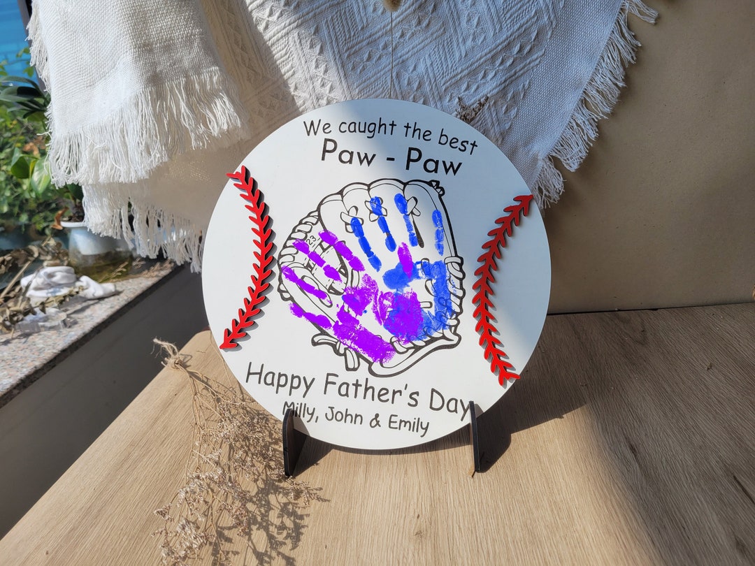 We Caught the Best Poppop Handprint Sign, DIY Baseball Dad Personalized ...