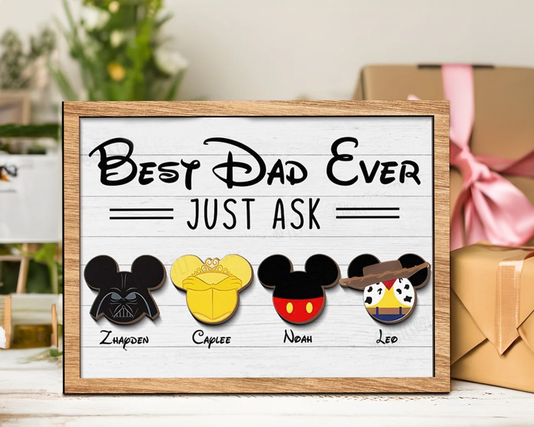 Personalized Best Dad Ever Wooden Sign, Custom Family Members Cartoon ...