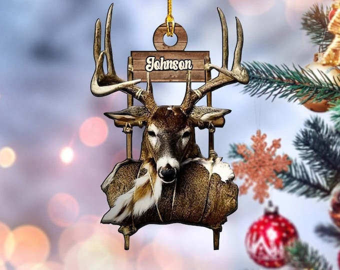 Personalized Deer Hunting Hunter Christmas Ornament, 2D Flat Wooden ...