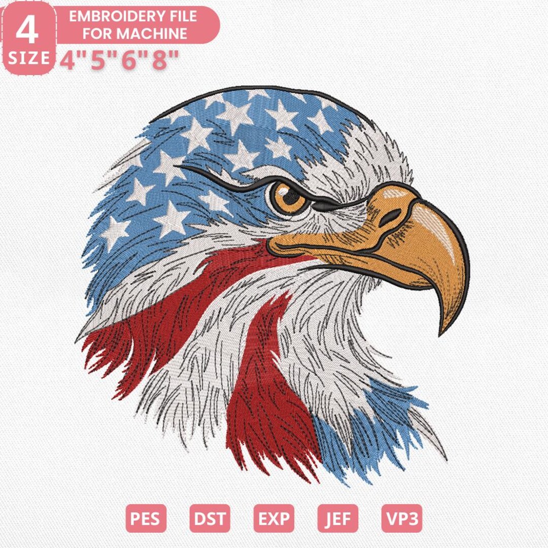 American Flag Bald Eagle Embroidery Design, Patriotic Eagle ...