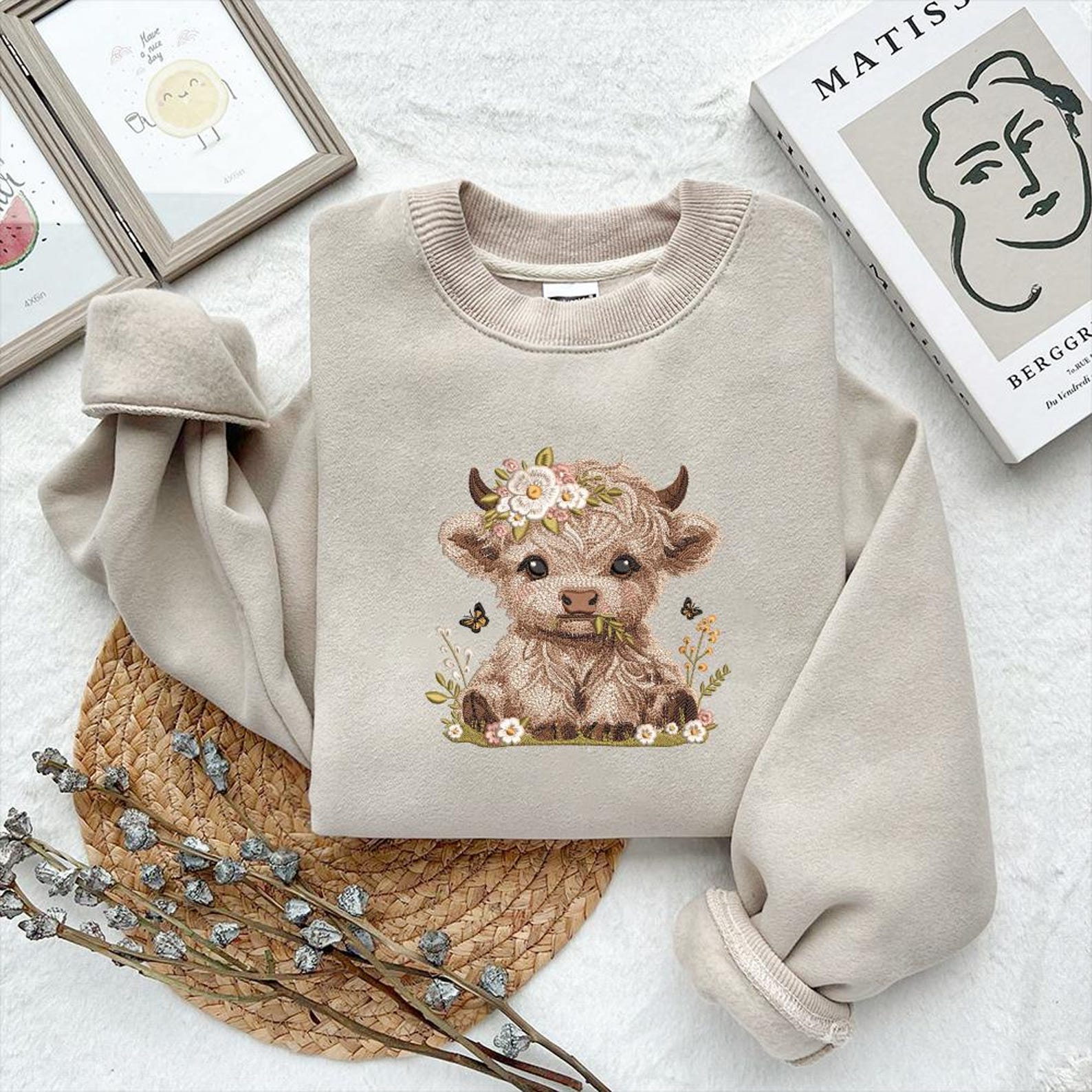 Baby Highland Cow Embroidery Design - Cute Calf With Butterfly ...