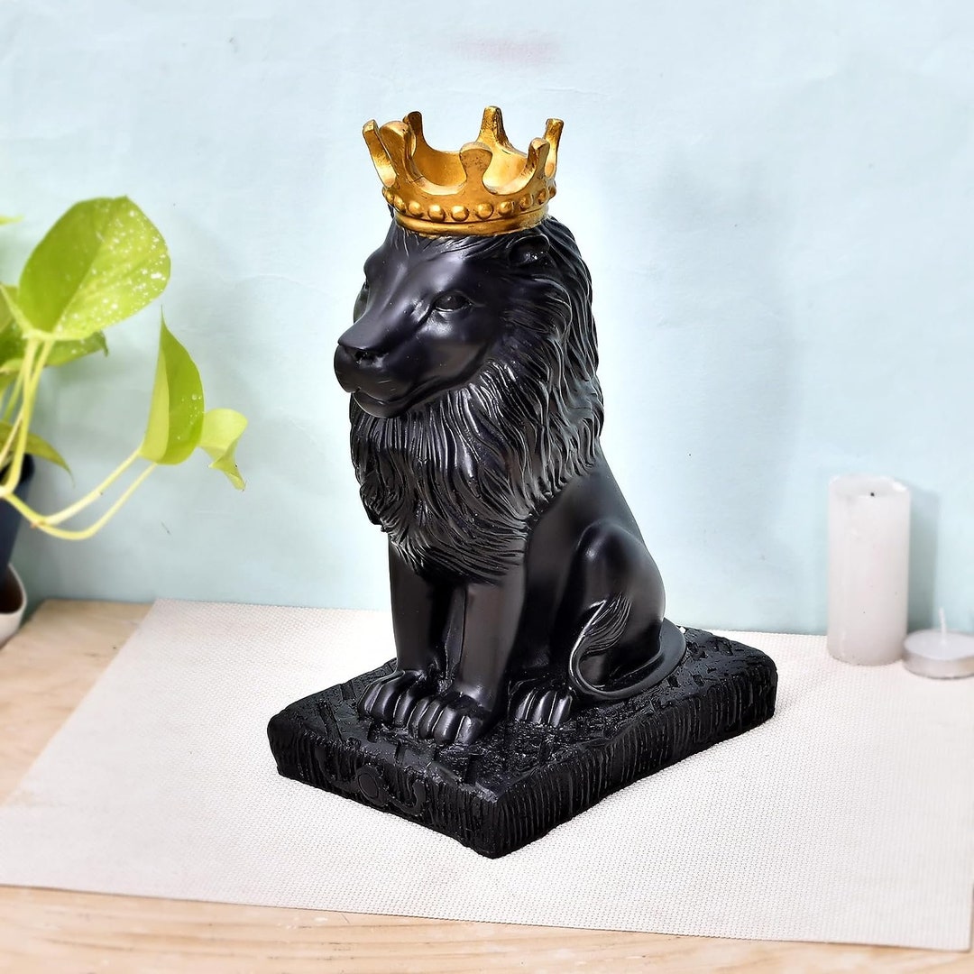 Regal Lion Statue With Crown Sculpture Showpiece Figurine - Etsy