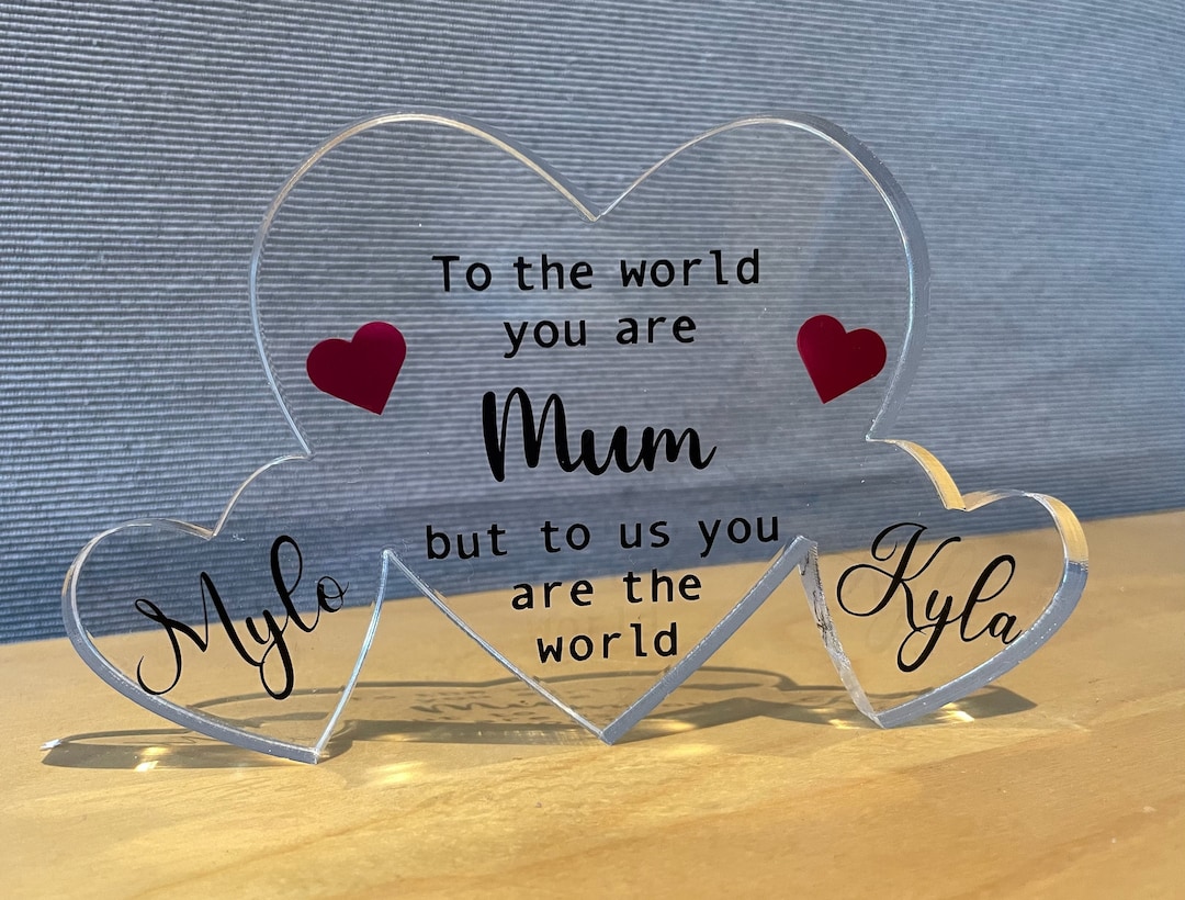 Personalised Acrylic Heart Block, Custom Names, Mother's Day Gift - Etsy