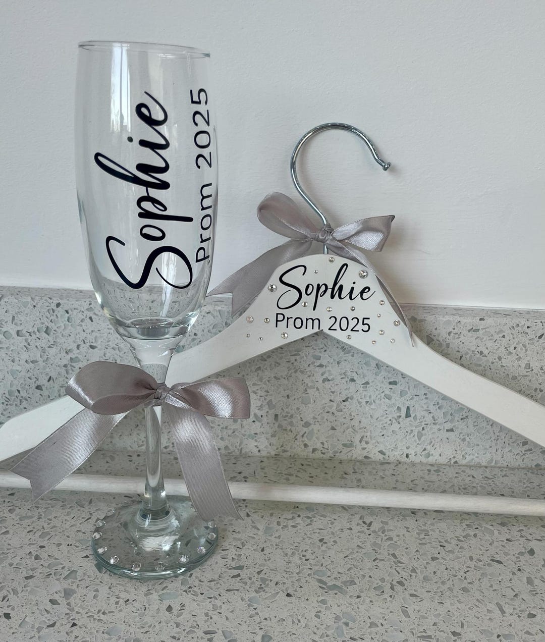 Personalised Prom Hanger and Champagne Flute Set – Custom Name & Year ...