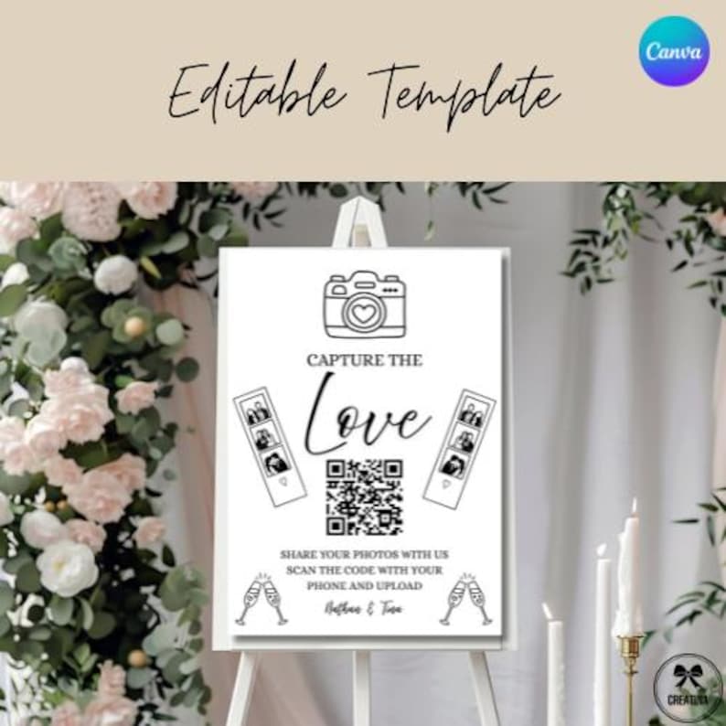 Editable Wedding QR Code Sign Template: Photo Sharing (digital Download ...