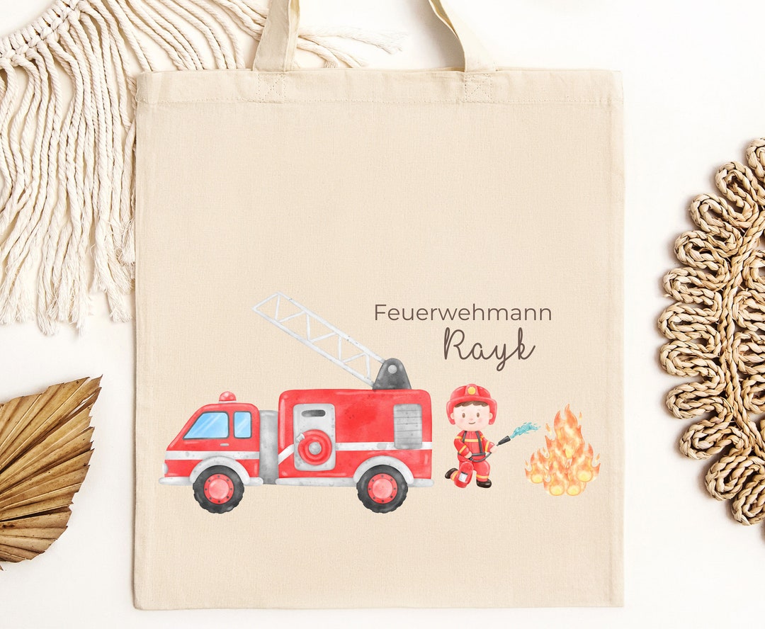 Firefighter Tote Bag, Fire Truck, Canvas Tote Bag Aesthetic, Children ...