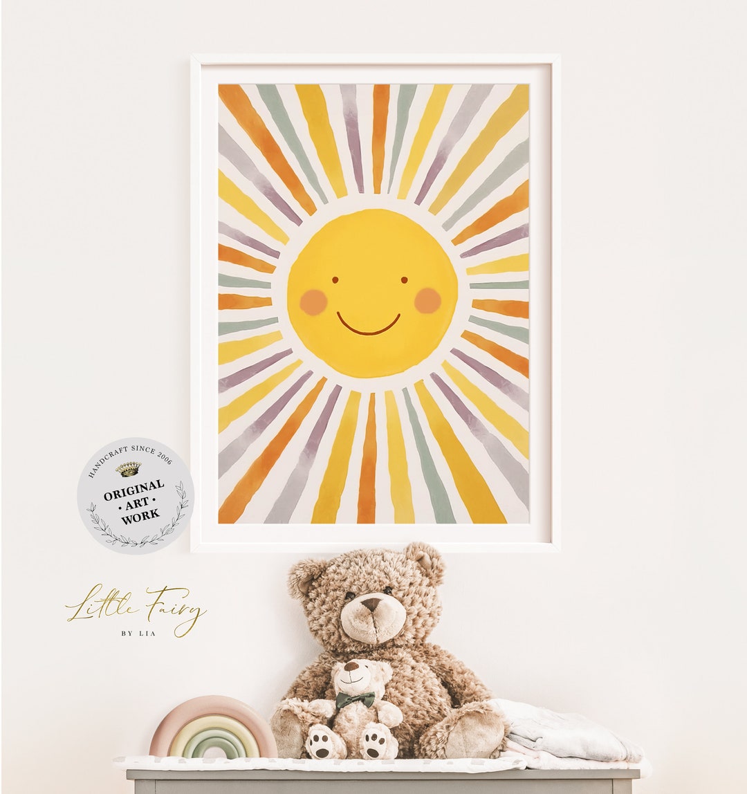 Watercolor Sun Poster, Sun Playroom Decor, Watercolour Nursery Prints ...