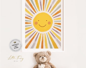 Watercolor Sun Poster, Sun Playroom Decor, Watercolour Nursery Prints ...