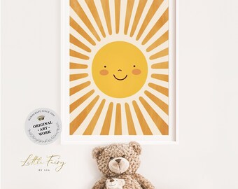 Watercolor Sun Poster, Sun Playroom Decor, Watercolour Nursery Prints ...