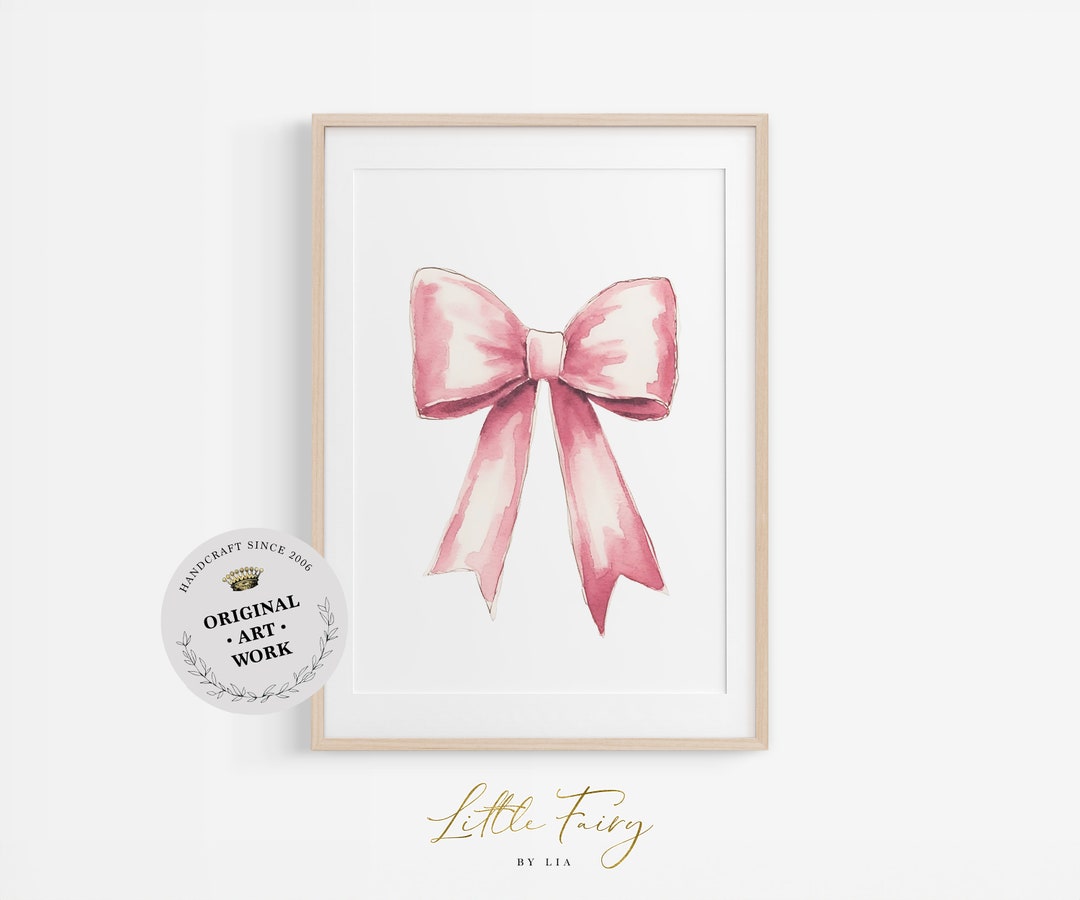 Pink Bow Nursery Wall Art Room Decor Poster, College Apartment Decor ...