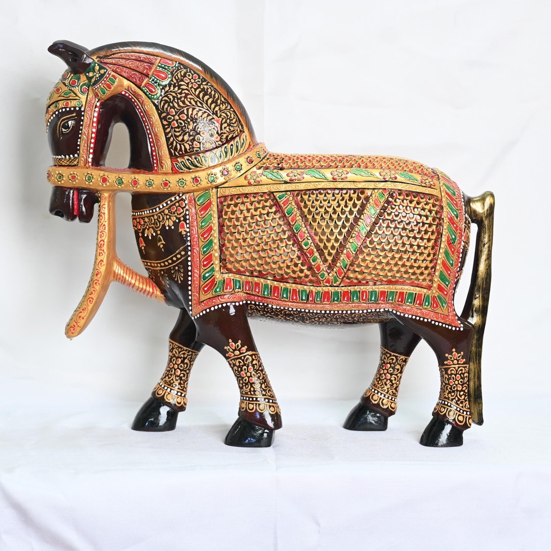 Hand Made Wooden Horse With Jali Work and Miniature Horse Detailing ...
