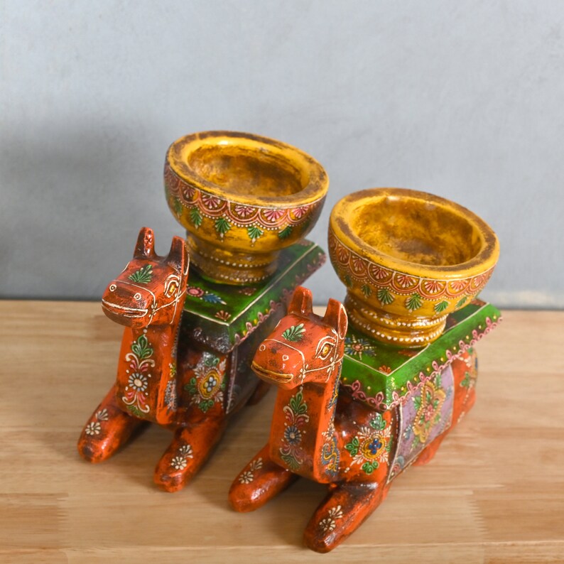 Handcrafted Wooden Camel Figurine Serving Platter Set: A Duo of ...