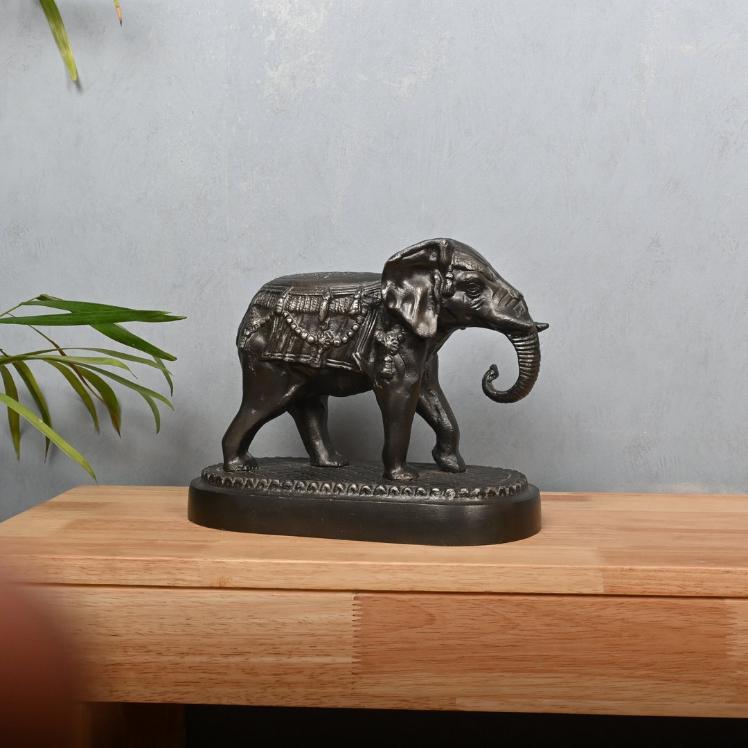 Majestic Onyx Guardian Metal Black Elephant With Stand Handcrafted ...