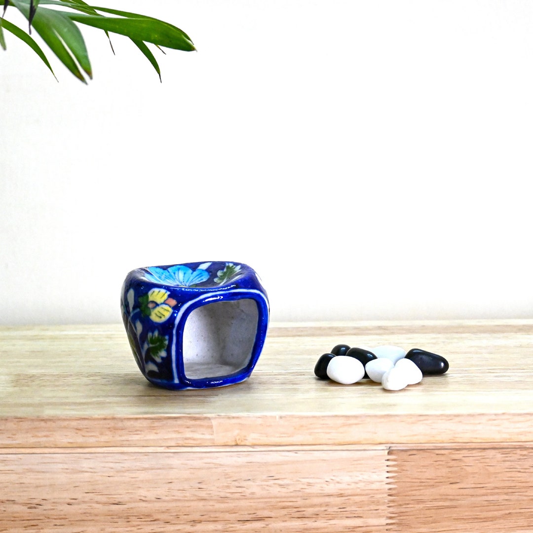 Hand-painted Ceramic Blue Pottery Aroma Diffuser Artisanal Elegance for ...