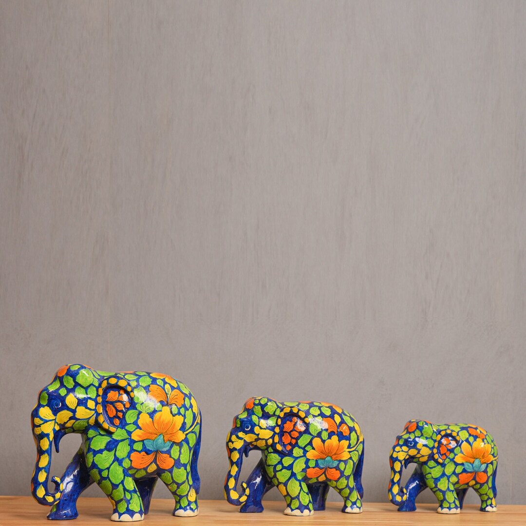 Set of 3 Handcrafted Wooden Small Elephant Figurines - Artisan for Home ...