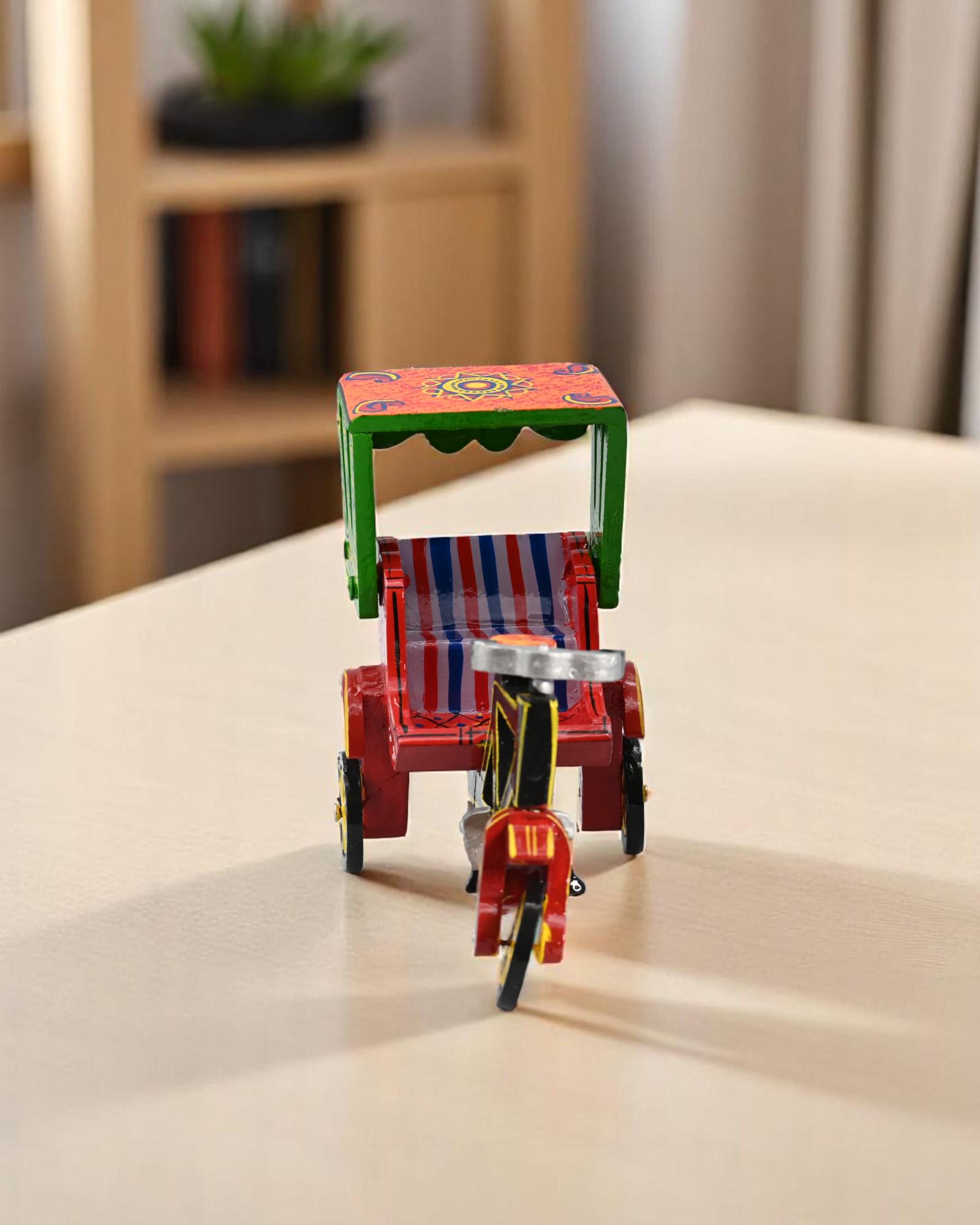 Handcrafted Wooden Decorative Rickshaw Model – Traditional Hand-painted ...