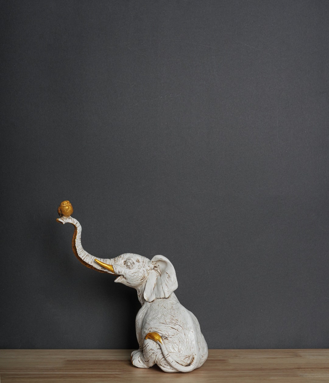 Polyresin White Baby Elephant Sculpture Adorable Playtime Companion ...