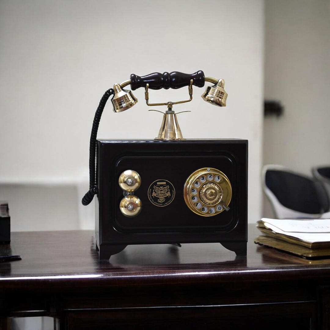 Handcrafted Wooden Vintage Telephone – Antique-style Decorative ...