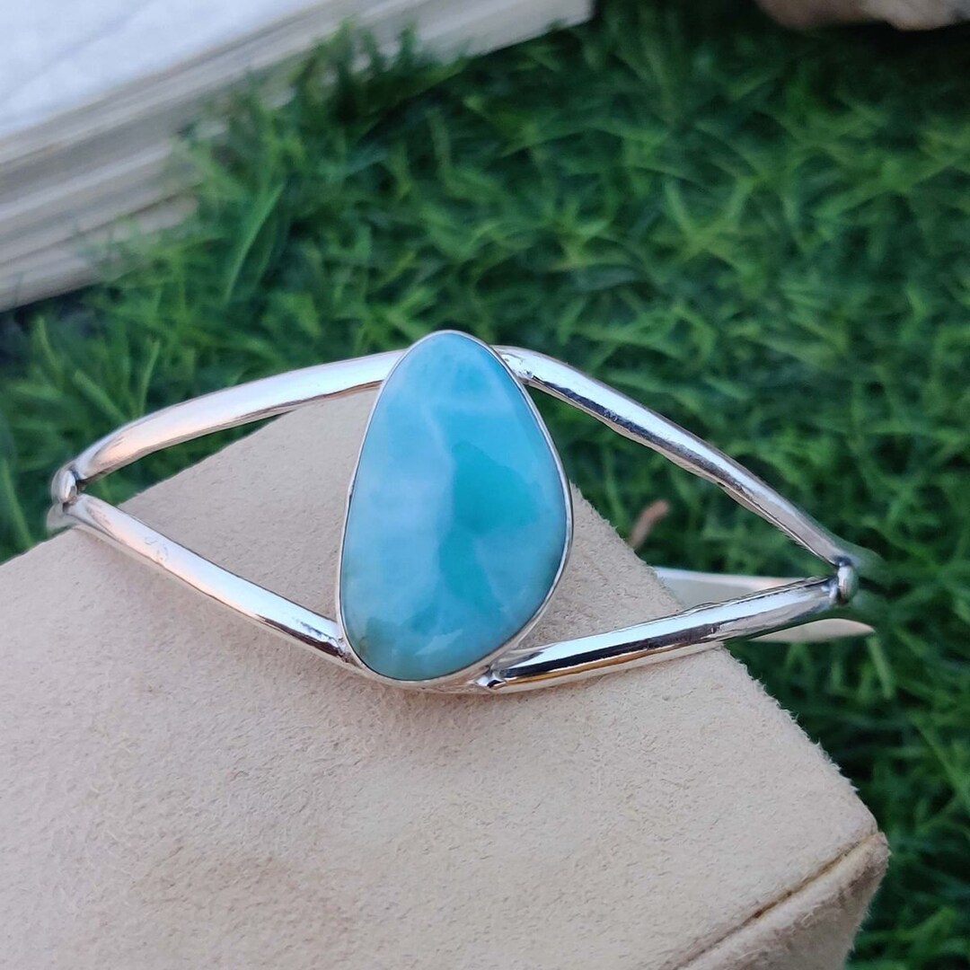 Genuine Fancy Shaped Larimar Silver Cuff Bangle, Handmade Cuff Bangle ...