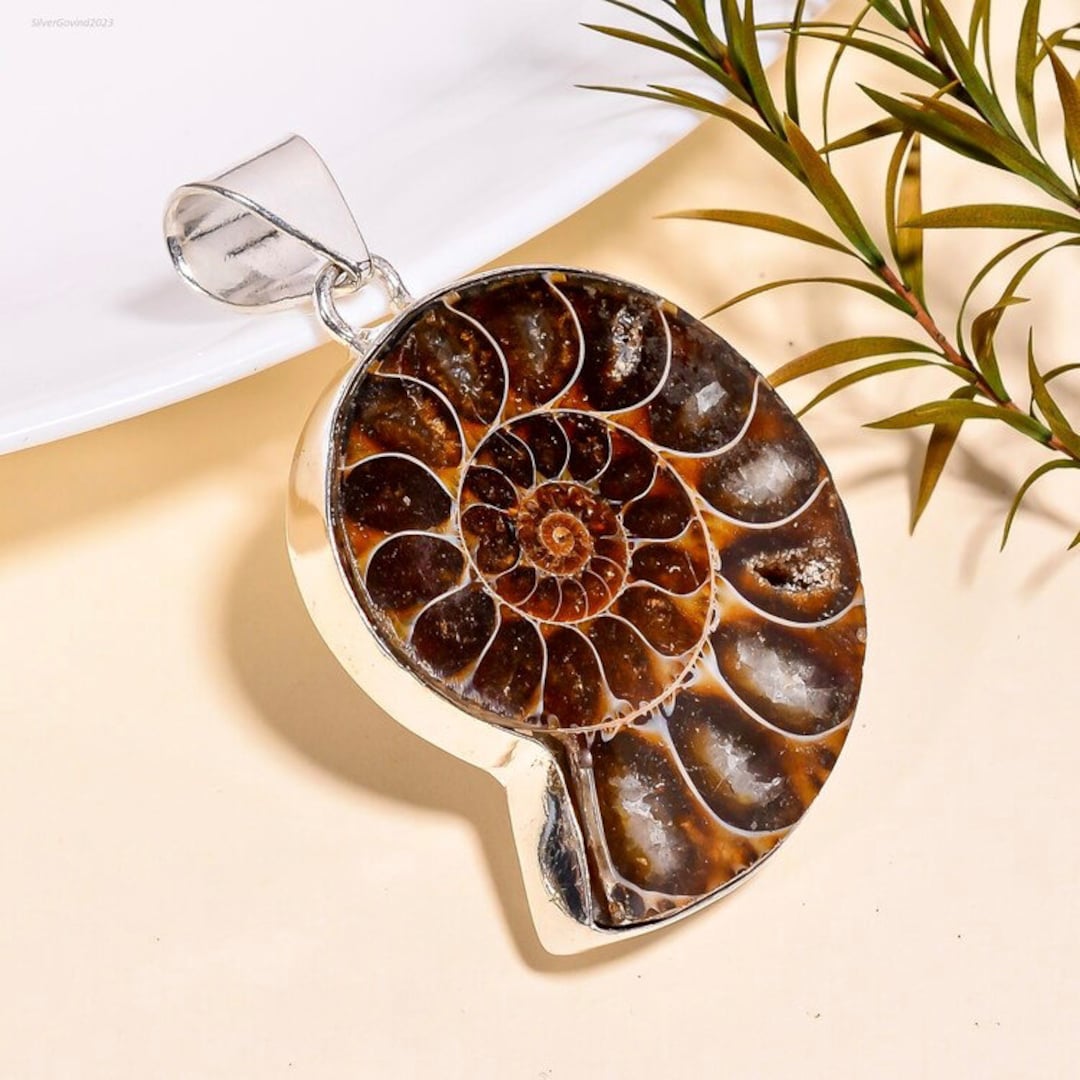 Ammonite Fossil Pendant, 925 Sterling Pendant, Ammonite Fossil Jewelry ...