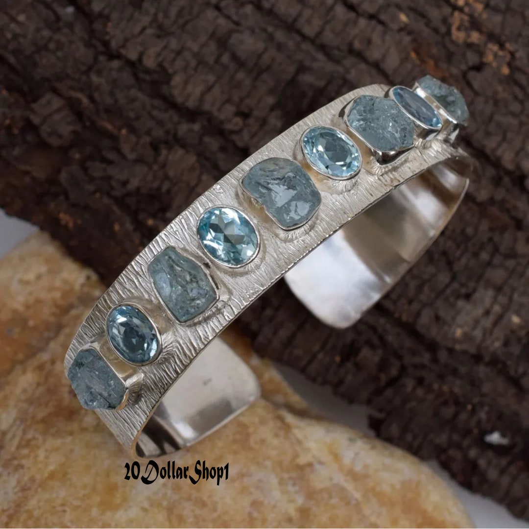 Aquamarine & Blue Topaz Bangle, Designer Bangle, 100% Natural Stone ...