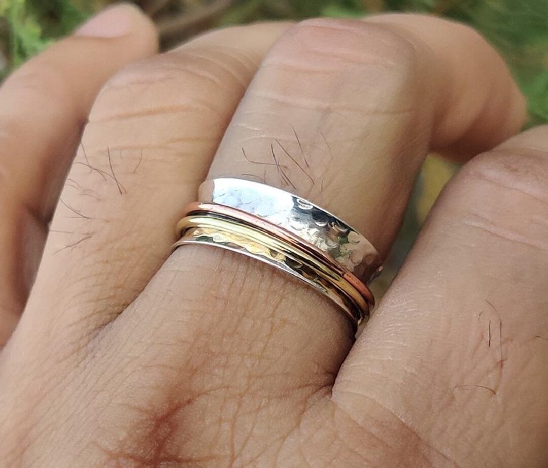 Spinner Ring, Fidget Ring, Hammered Band Spinner Ring, Solid 925 Silver ...