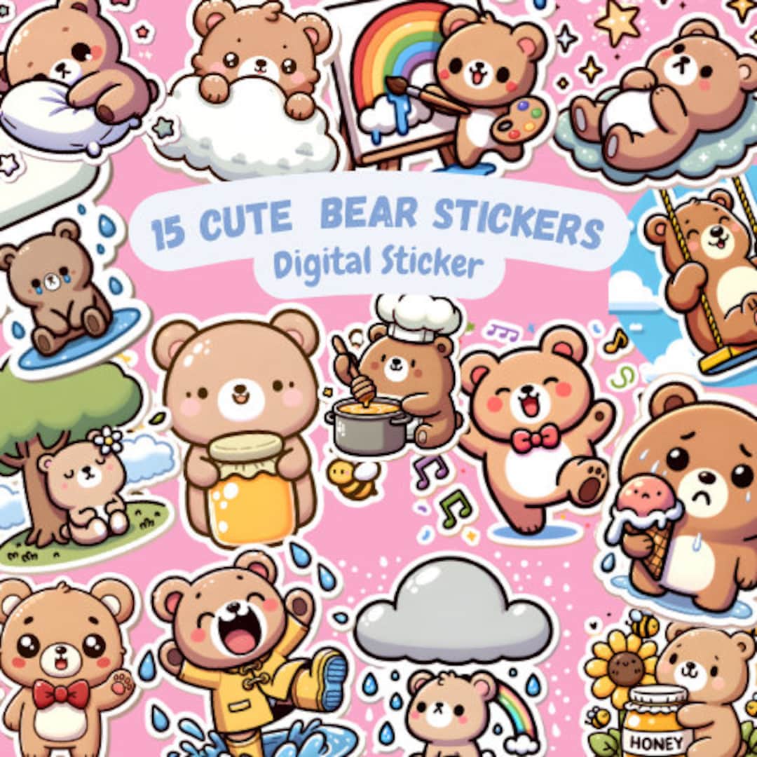15 Cute Bear Digital Sticker GoodNotes Sticker PNG Sticker Cute digital ...