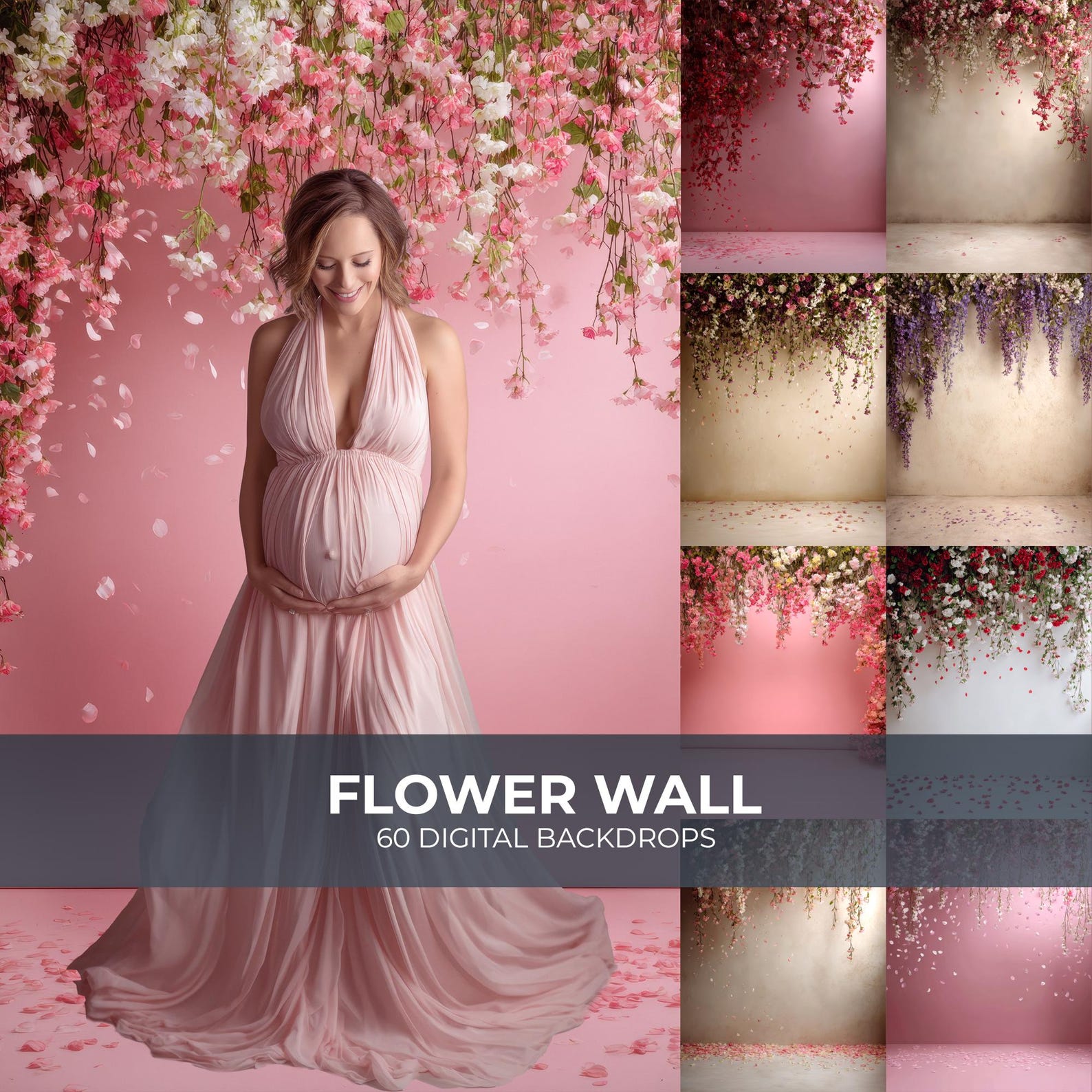60 Flower Wall Digital Backdrops Maternity Backdrop Overlays Studio ...