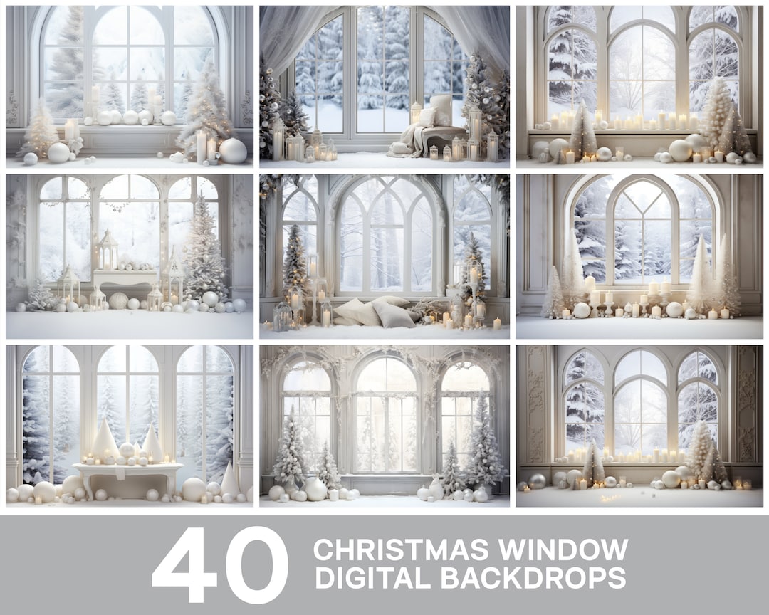 40 White Christmas Window Digital Backdrops Overlays Composite ...
