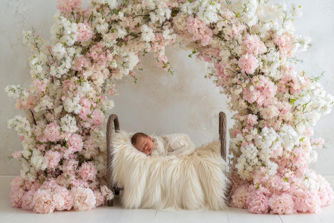 Newborn Baby Digital Backdrop Baby Girl Flower White Cradle Landscape ...
