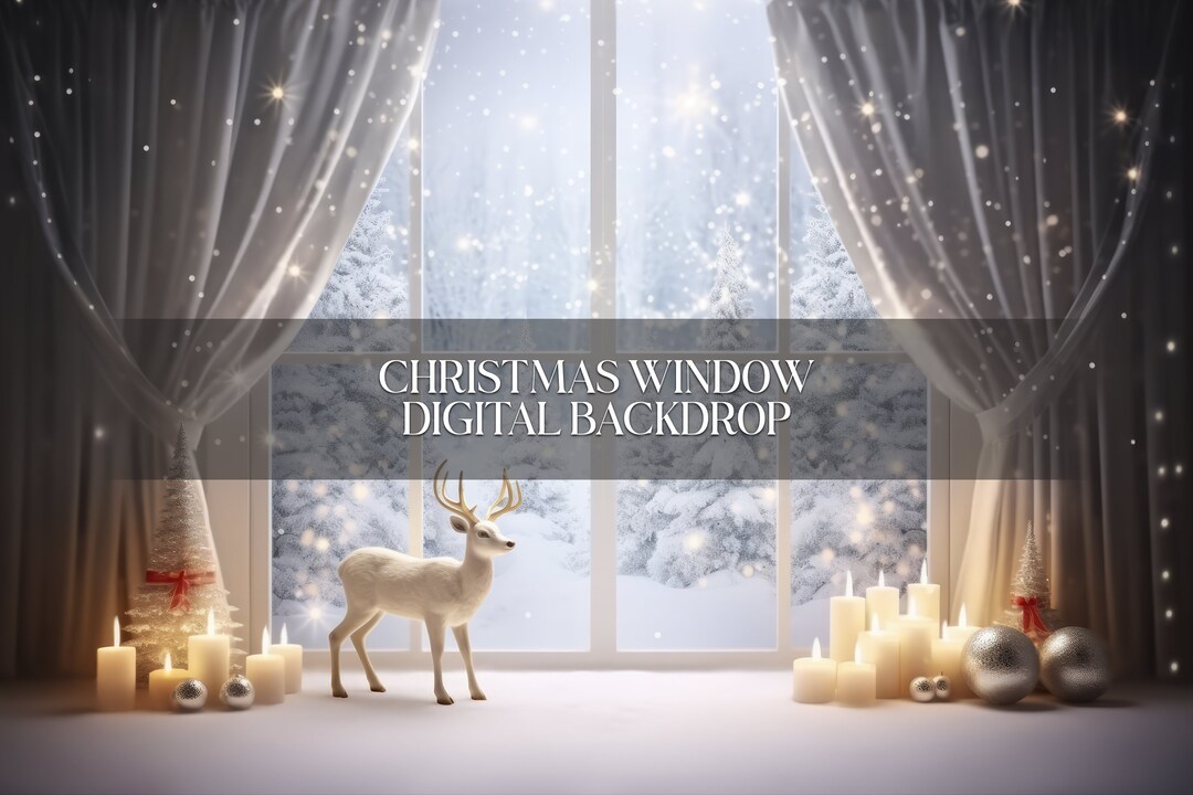 Christmas Window Reindeer Digital Backdrops Overlays Maternity - Etsy