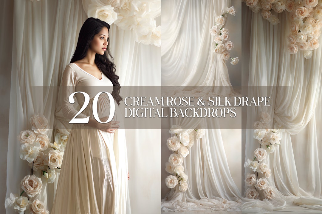 20 Cream Rose & Silk Fabric Drape Digital Backdrops Overlays Maternity ...