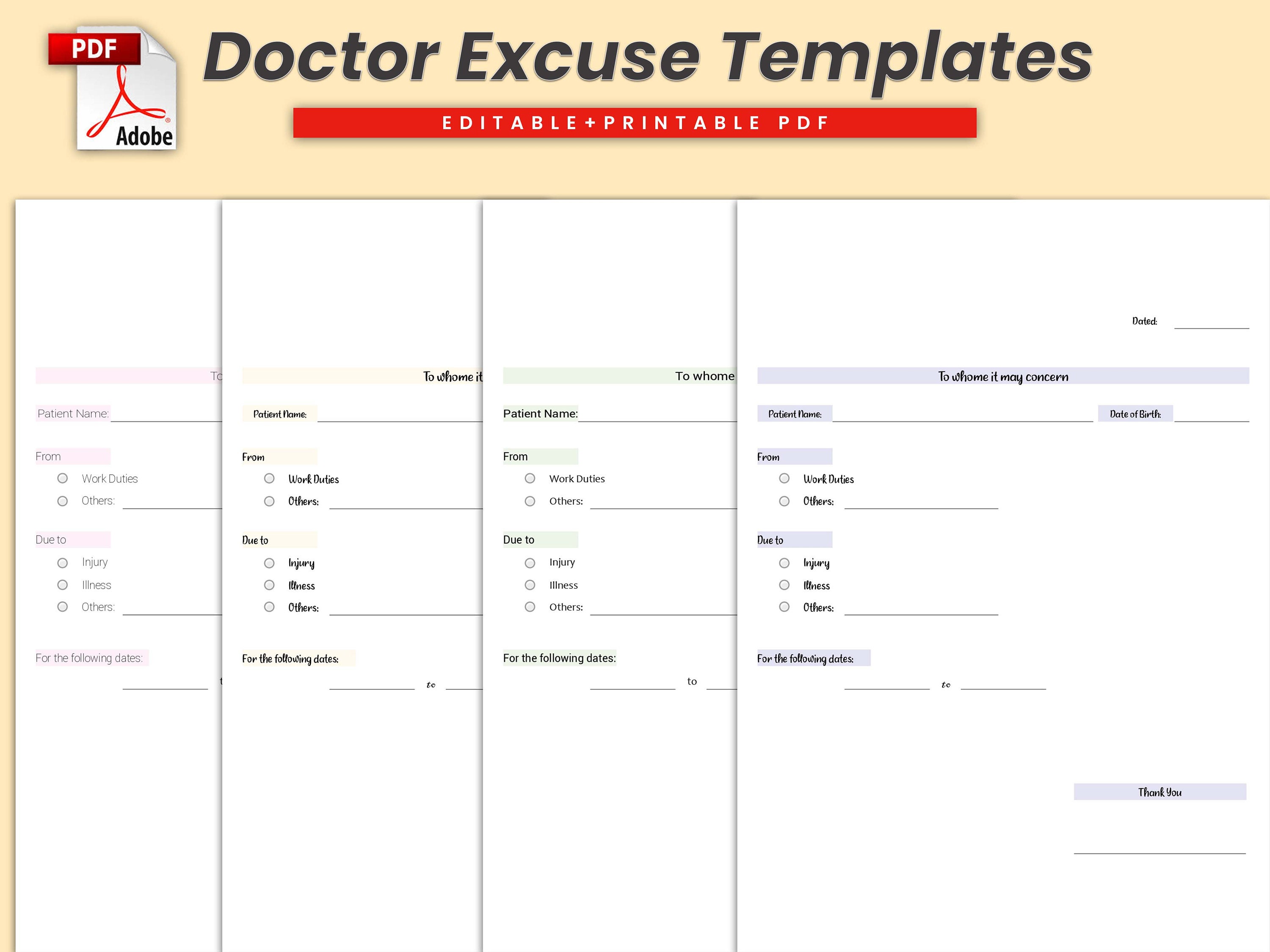 Doctor Excuse Letter, Doctor's Excuse Template, Doctor Excuse Note ...
