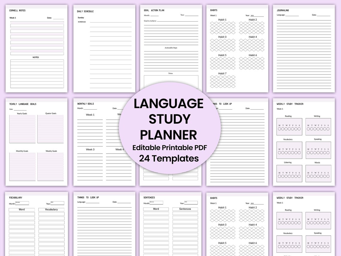 Language Study Planner, Study Planner, Language Study Journal, Language ...