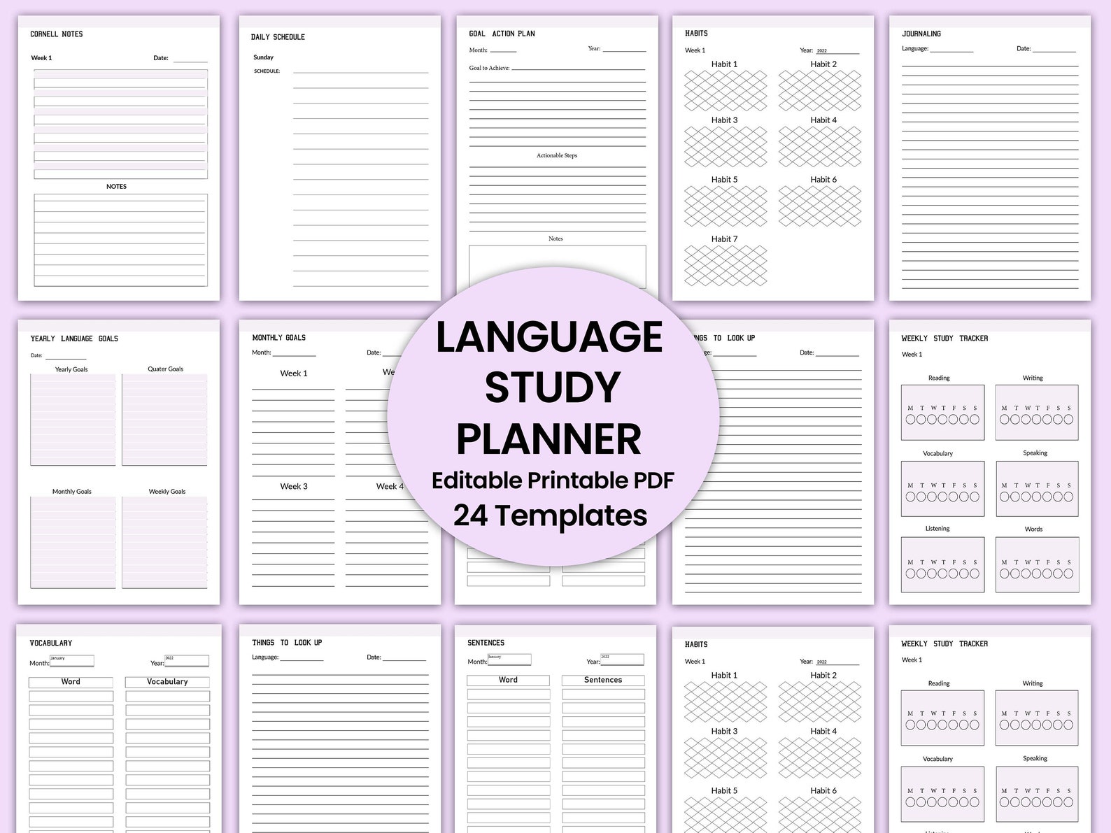 Language Study Planner, Study Planner, Language Study Journal, Language ...
