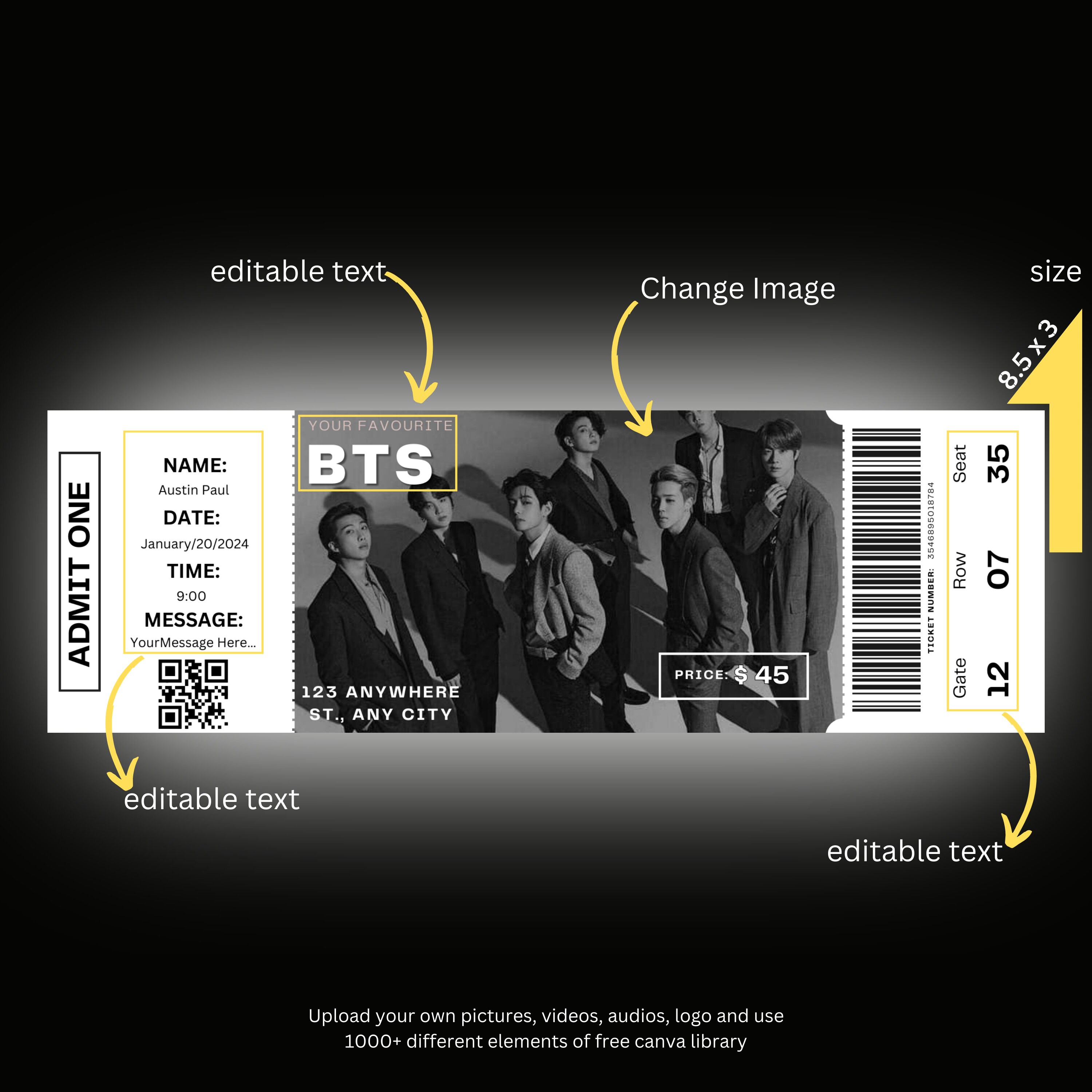 Editable Concert Ticket Canva Template, DIY Concert Ticket, Printable ...
