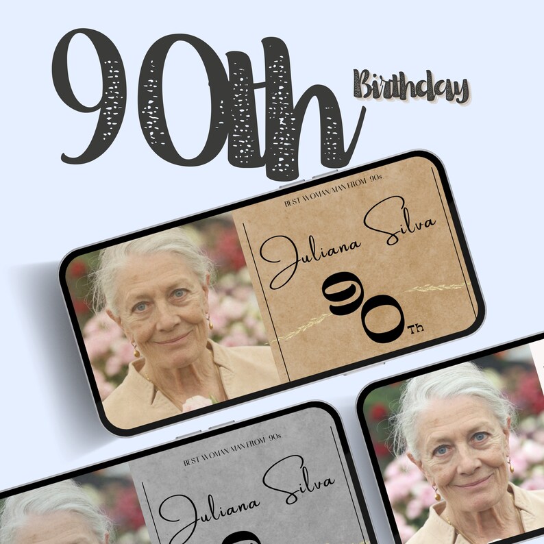 90th Birthday Card INSTANT DOWNLOAD, Ninetieth Birthday, Canva Editable ...